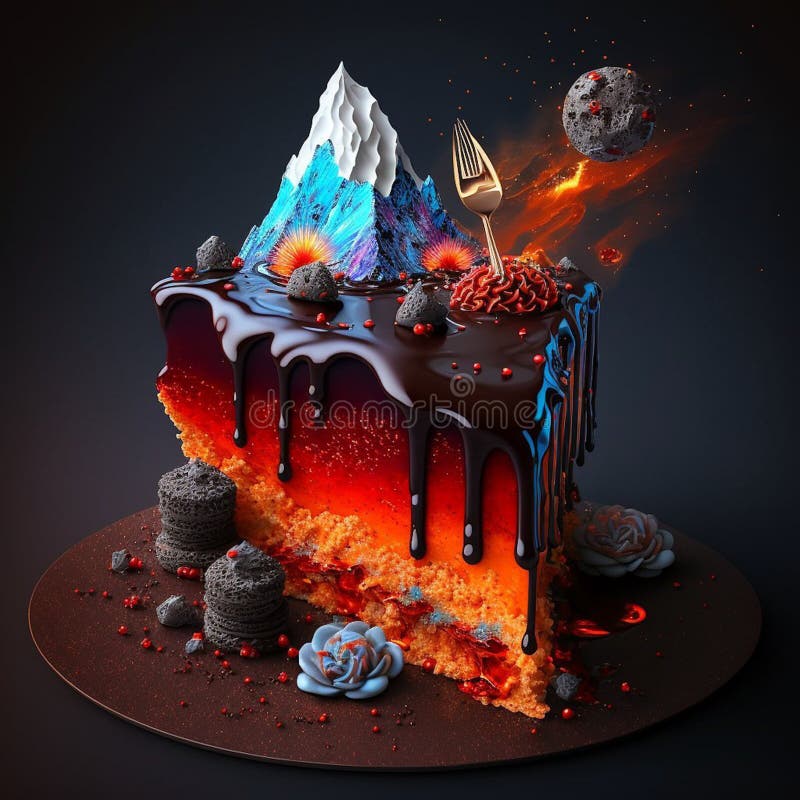Cake with red volcano hot stock illustration. Illustration of snack ...