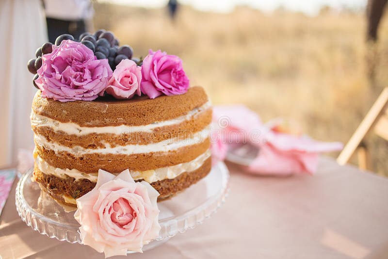 Cake Rose Quartz Color on the Wedding Table Stock Photo - Image of ...