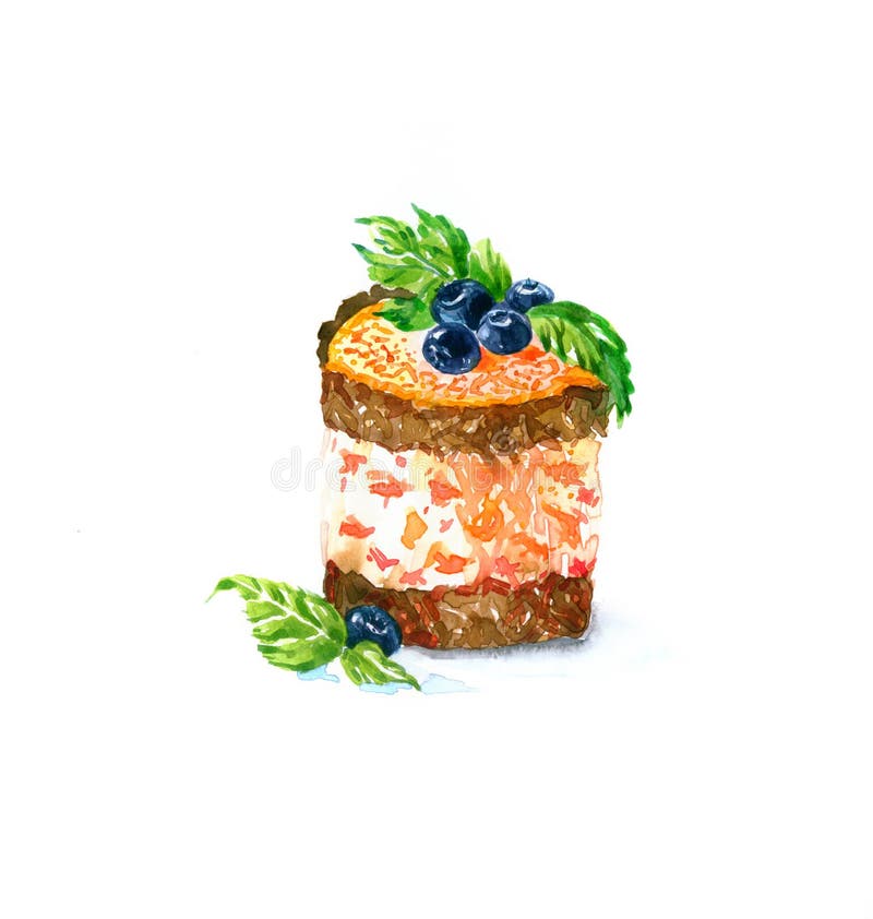 The Cake Round Shape Dessert Cake Watercolor Stock Illustration ...