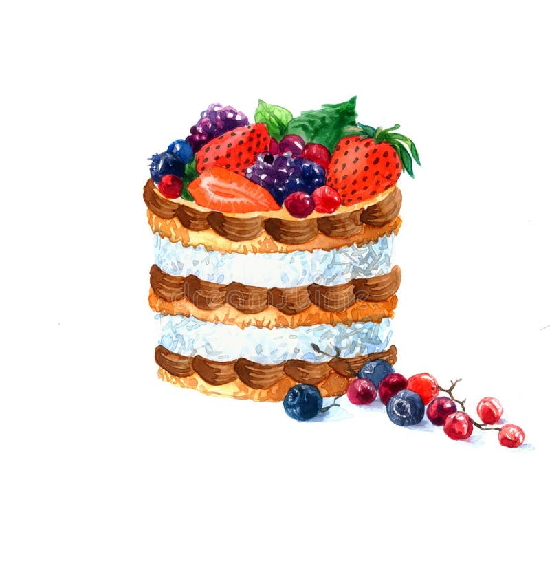 The Cake Round Shape Dessert Watercolor Stock Illustration ...