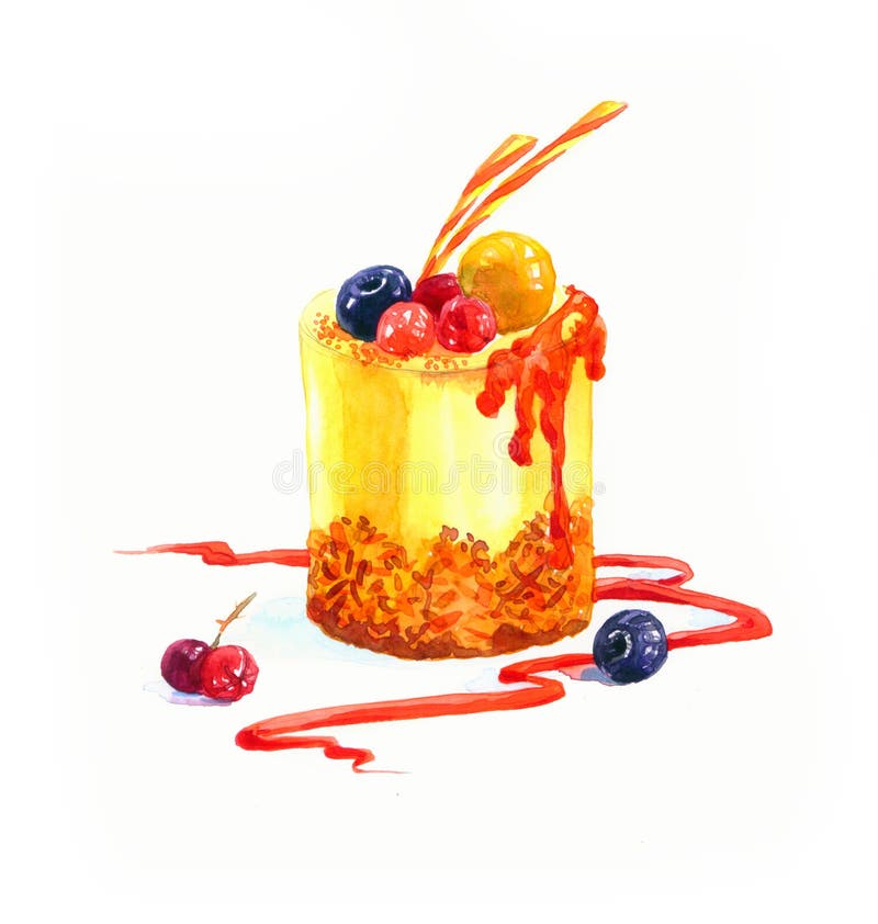 The Cake Round Shape Dessert Cake Watercolor Stock Illustration ...