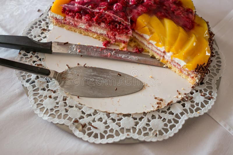 Cake Server and Knife on a Cake Plate Stock Photo - Image of hand ...