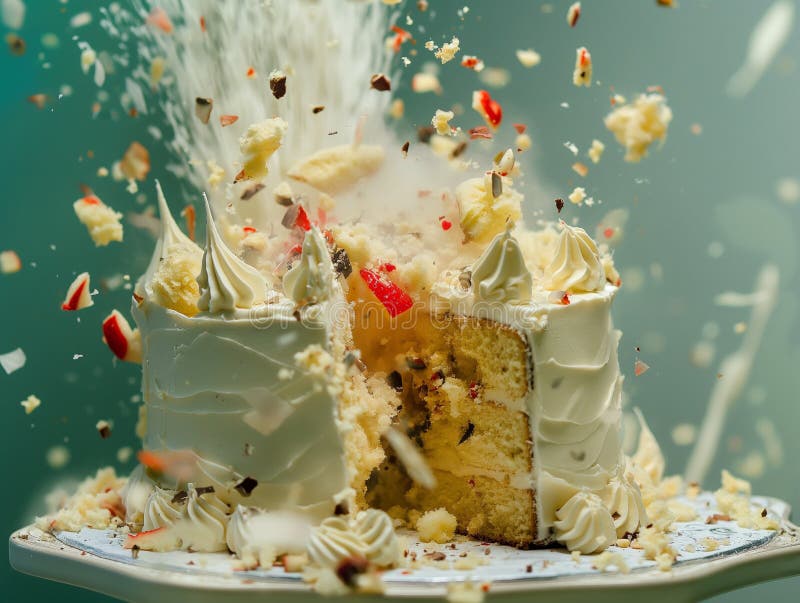 The Cake Shatters Due To an Explosion from Inside Stock Photo - Image ...