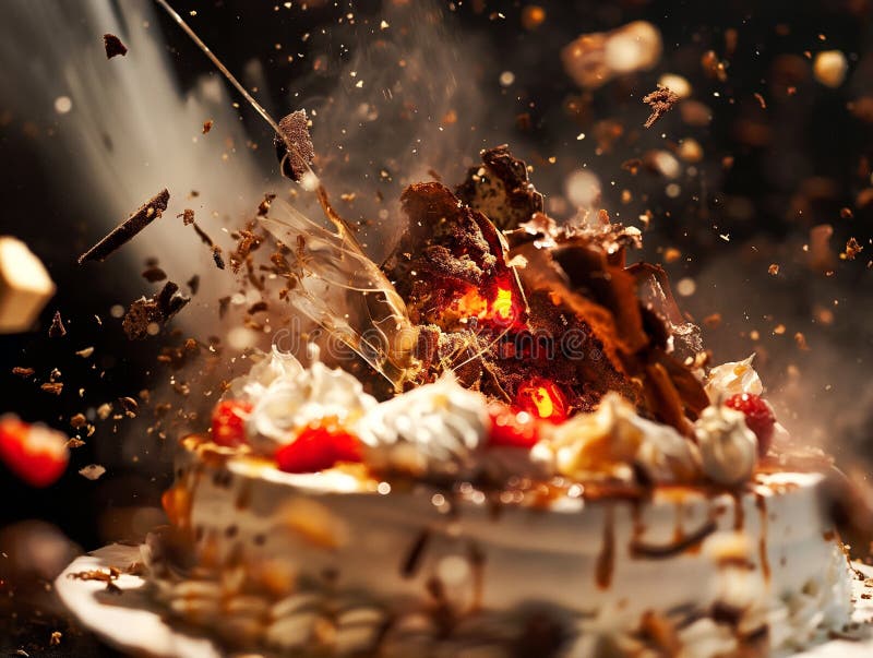 The Cake Shatters Due To an Explosion from Inside Stock Photo - Image ...