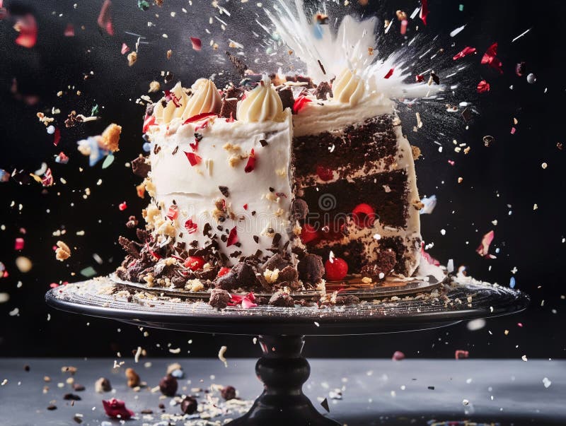 The Cake Shatters Due To an Explosion from Inside Stock Image - Image ...
