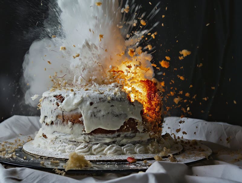 The Cake Shatters Due To an Explosion from Inside Stock Image - Image ...
