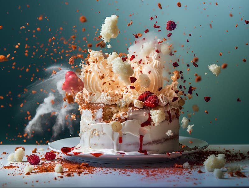 The Cake Shatters Due To an Explosion from Inside Stock Photo - Image ...