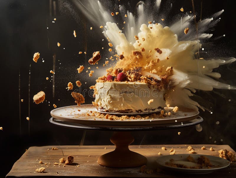The Cake Shatters Due To an Explosion from Inside Stock Photo - Image ...