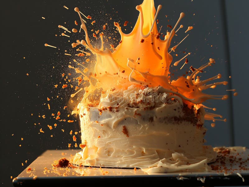 The Cake Shatters Due To an Explosion from Inside Stock Image - Image ...