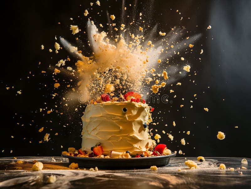 The Cake Shatters Due To an Explosion from Inside Stock Image - Image ...
