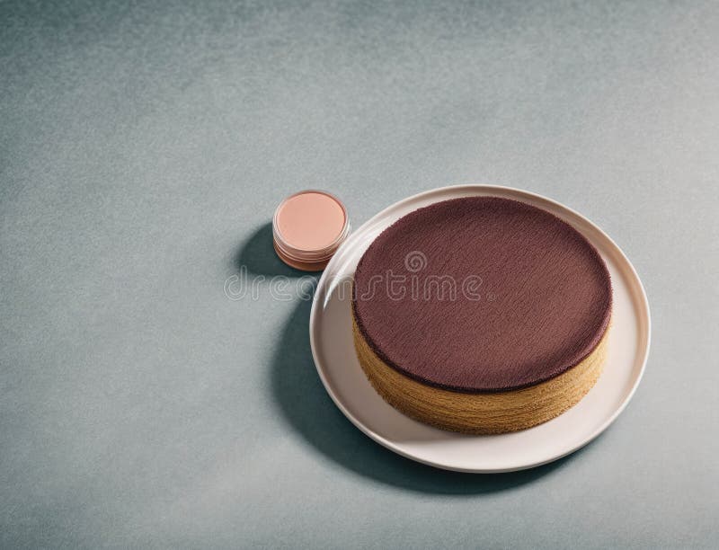 A Cake Sits on a White Plate Next To a Small Container Stock Image ...