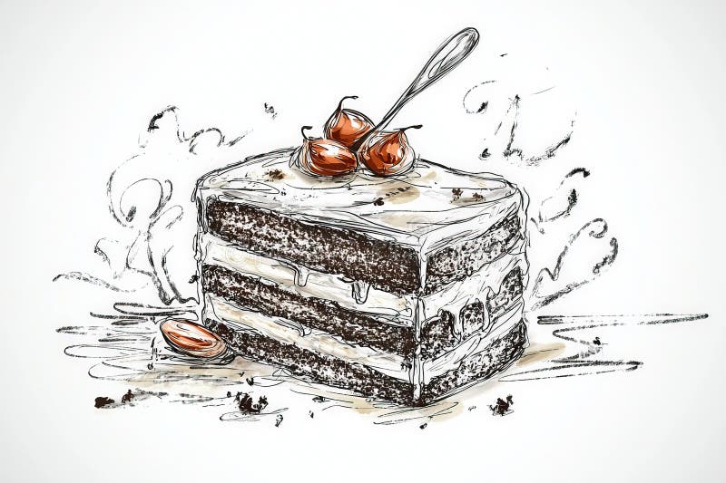 Cake Sketch: a Delightful Depiction of a Cake, Emphasizing Its Layers ...