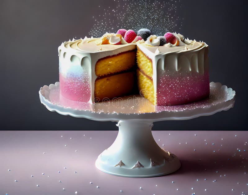 Cake with a Slice Missing from it and the Bottom is Red, White, and ...