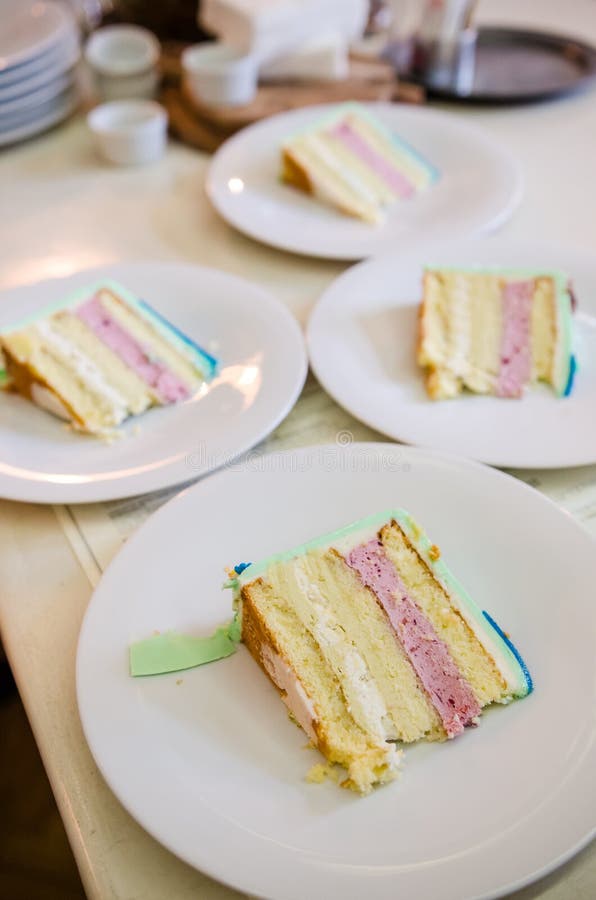 Cake slices on plates stock image. Image of table, fresh - 55156315