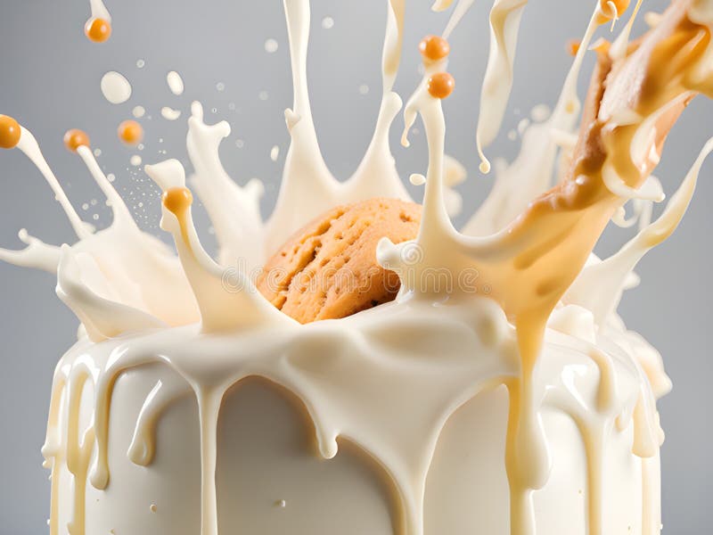 A Cake with a Splash of Milk on Top Stock Illustration - Illustration ...