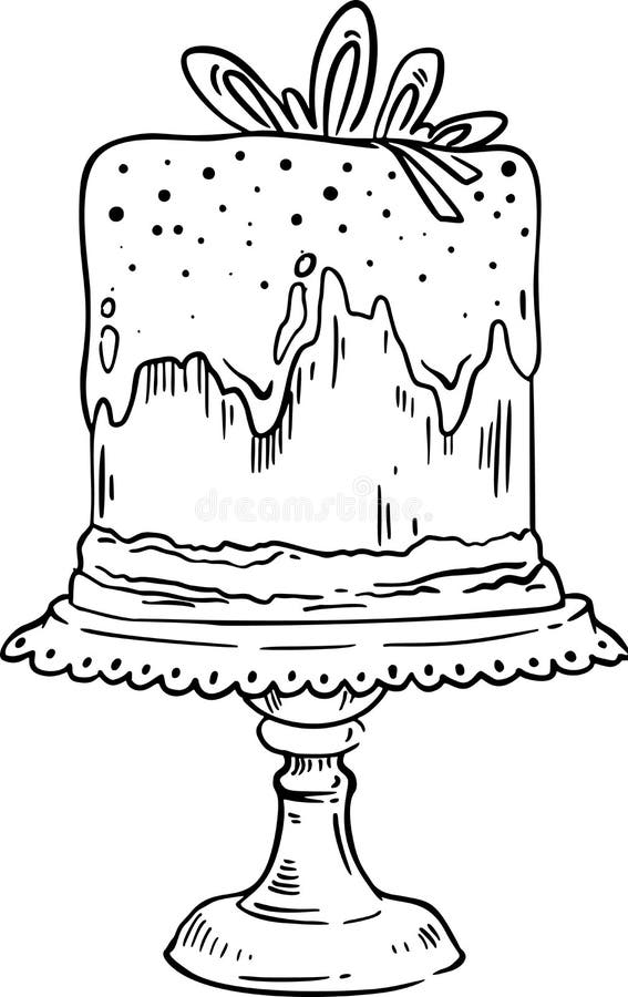 Cake on a Stand, Hand Draw Vector Illustration Art Stock Vector ...