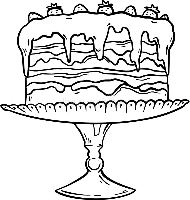 Cake on a Stand, Hand Draw Vector Illustration Art Stock Illustration ...