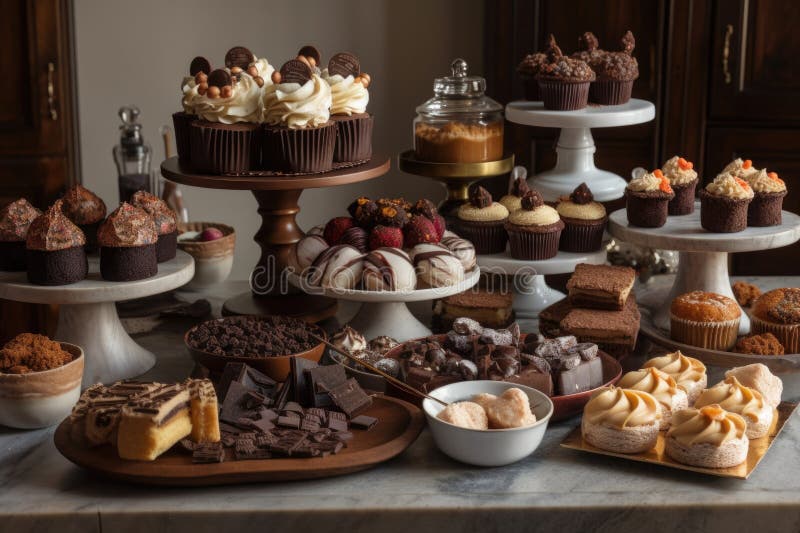 A Cake Stand with Multiple Chocolate Desserts, Including Cupcakes ...