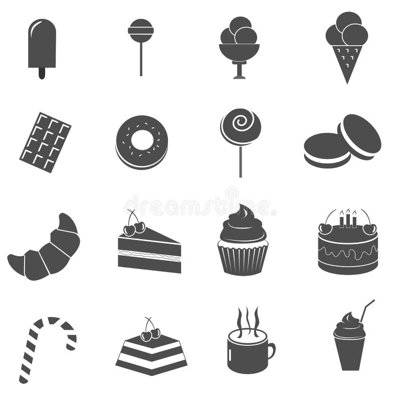 Cake and Sweet Dessert Icons Set Stock Illustration - Illustration of ...