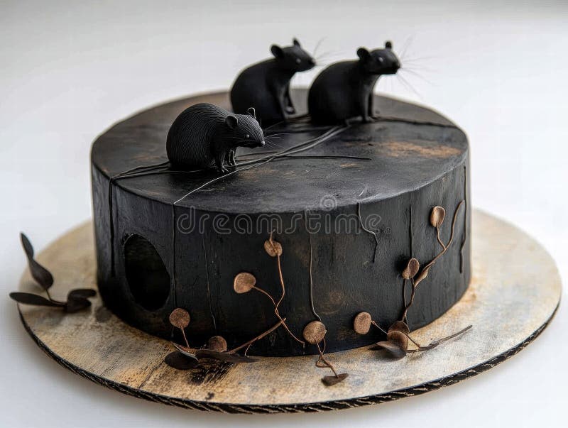 A Cake with Three Black Rats on it Stock Illustration - Illustration of ...