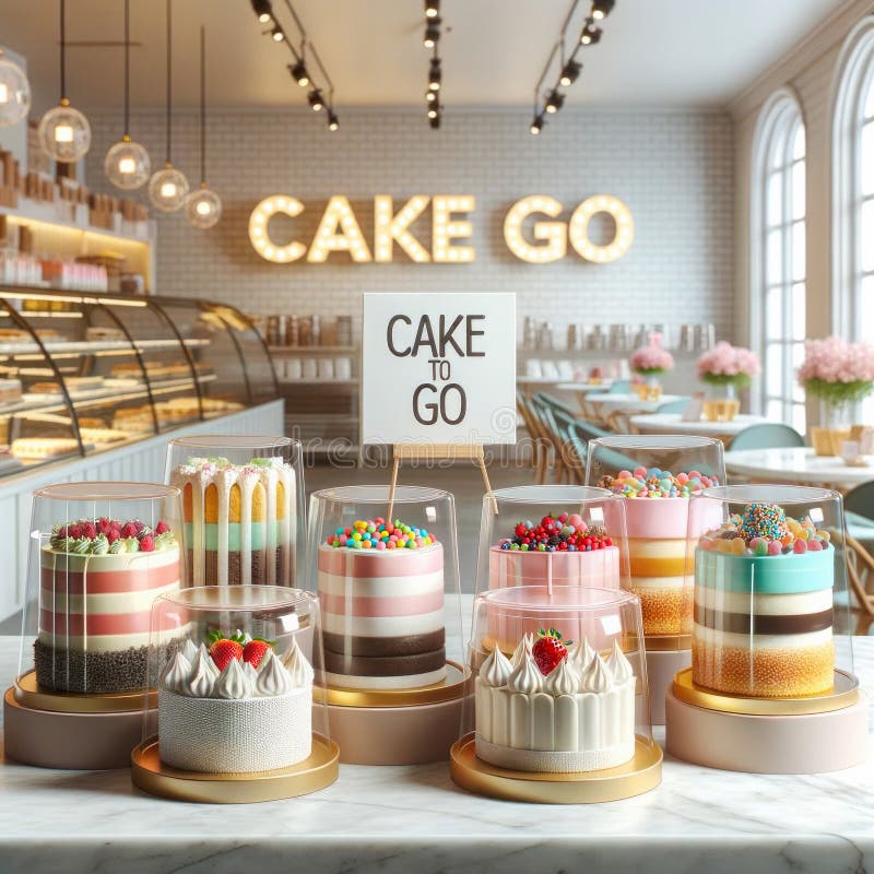 "Cake To Go" Desserts and Bento Cakes in Modern Cafe Stock Illustration ...
