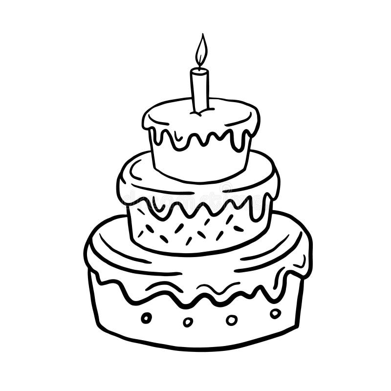 Cake. Vector Linear Illustration in Doodle Style. Birthday Cake Stock ...