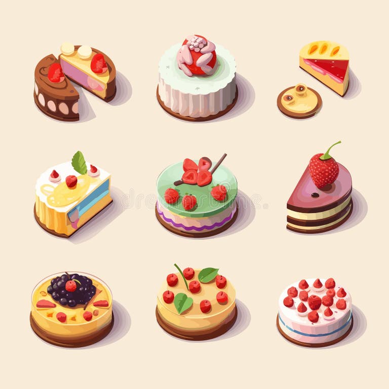 Cake Vector Set Isometric Illustration Illustration Stock Vector ...