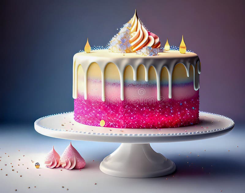 A Cake with White Icing and Rainbow Colors on it Stock Illustration ...
