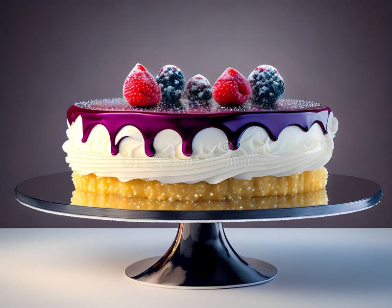 A Cake with White Icing and Rainbow Colors on it Stock Illustration ...