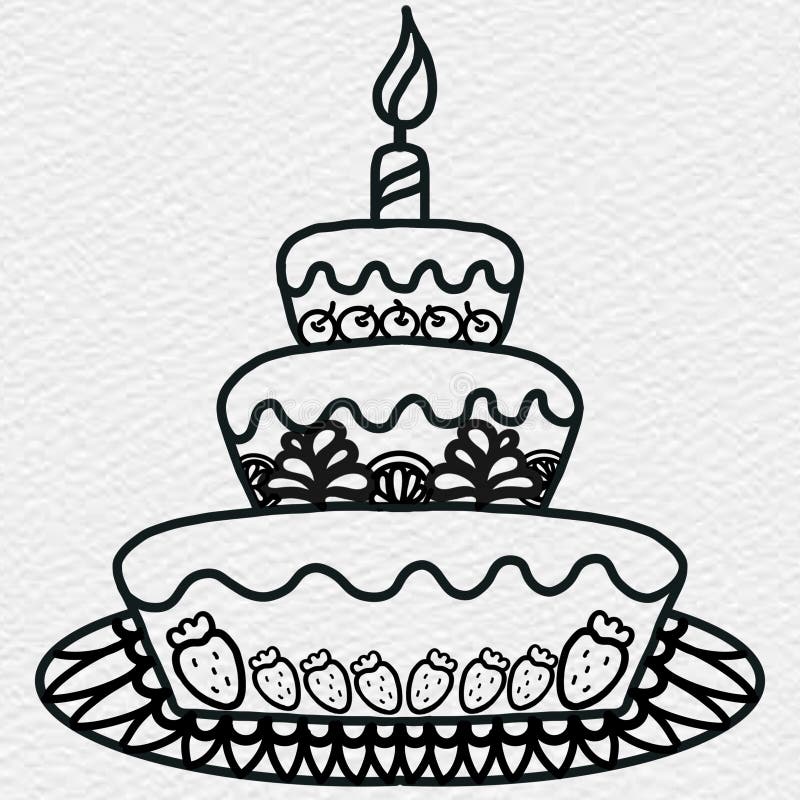 Cake Outline, Illustration Set and Hand Drawn ,cartoon Style. Stock ...
