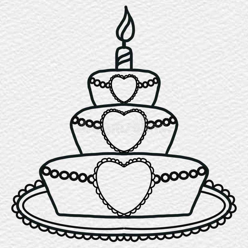 Cake Outline, Illustration Set and Hand Drawn ,cartoon Style. Stock ...