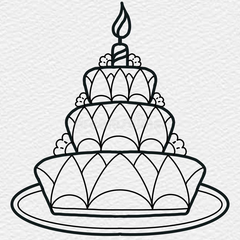 Cake Outline, Illustration Set and Hand Drawn ,cartoon Style Stock ...