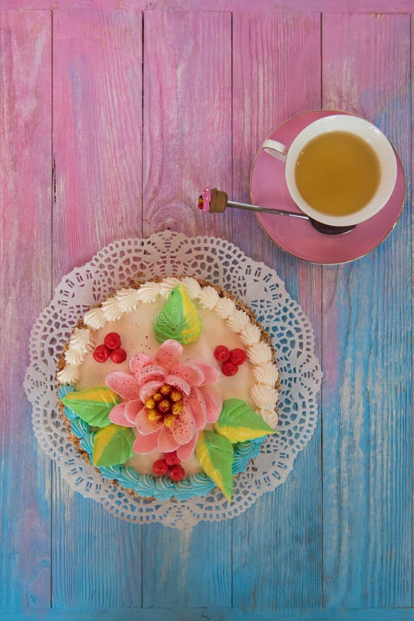 Cakes on color background stock photo. Image of structure - 84420674