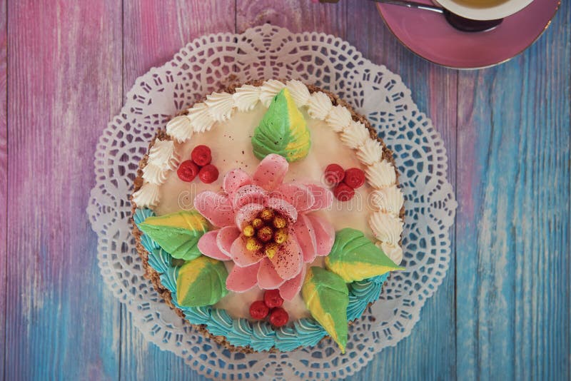 Cakes on color background stock photo. Image of cakestand - 92900156