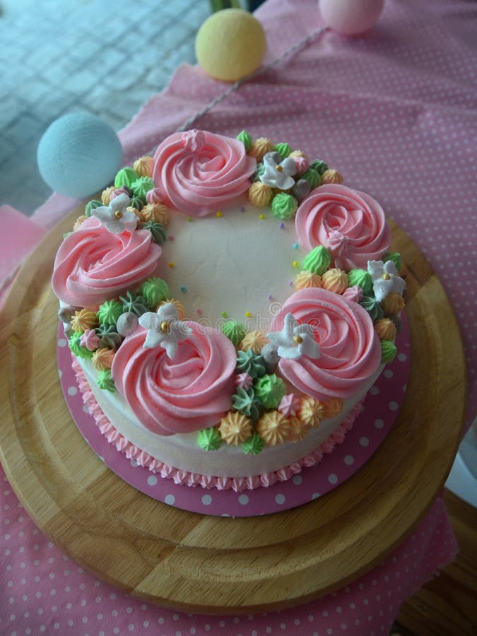 Cakes Decorated with Butter Cream Flowers Stock Photo - Image of ...