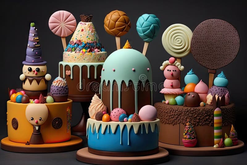 Cakes in Form of Figures and Multi-colored Confectionery Decoration for ...