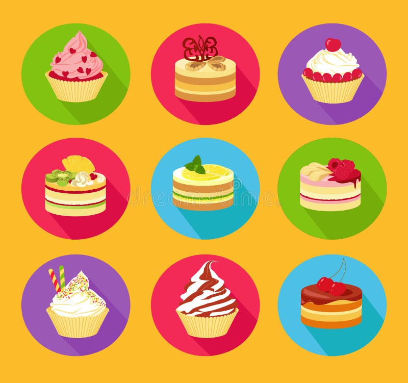 Cakes icon set stock vector. Illustration of cupcake - 43165315