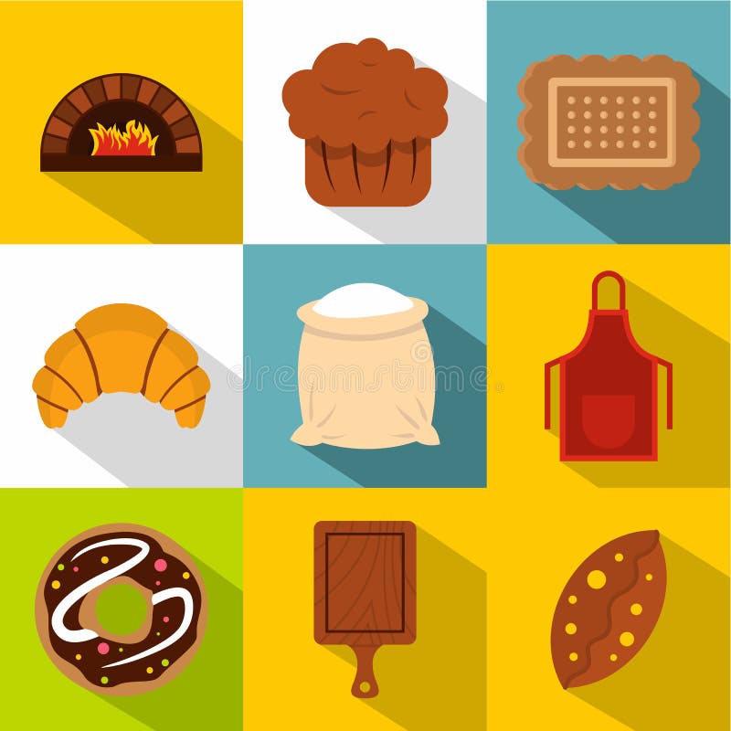 Cakes Icons Set, Flat Style Stock Vector - Illustration of flour ...