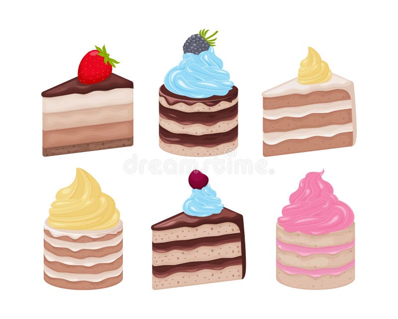 Cakes. a Set of Different Cakes of Triangular Shape. Cakes Decorated ...