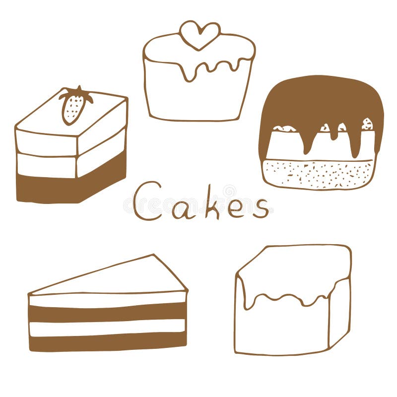 Cakes Set Vector Illustration, Hand Drawing Doodles Stock Vector ...