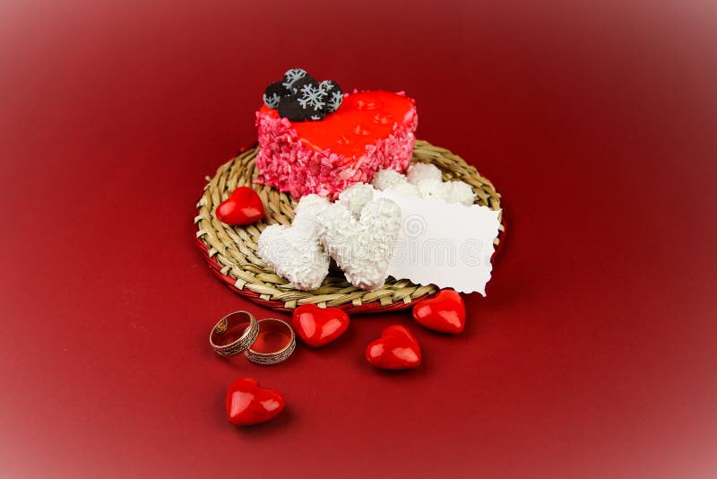 Cakes in the Shape of Heart with Two Rings Stock Image - Image of ...