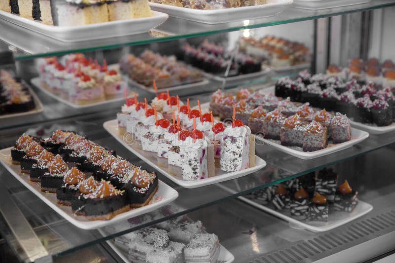 Cakes on a Showcase in a Restaurant Stock Photo - Image of gourmet ...