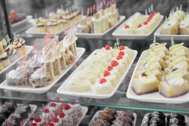 Cakes on a Showcase in a Restaurant Stock Image - Image of ...