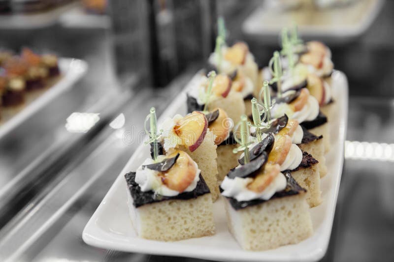 Cakes on a Showcase in a Restaurant Stock Image - Image of desserts ...
