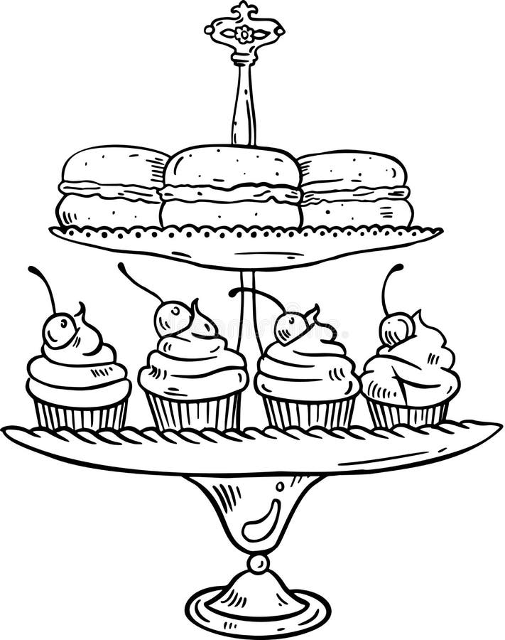 Cakes on a Stand, Hand Draw Vector Illustration Art Stock Vector ...