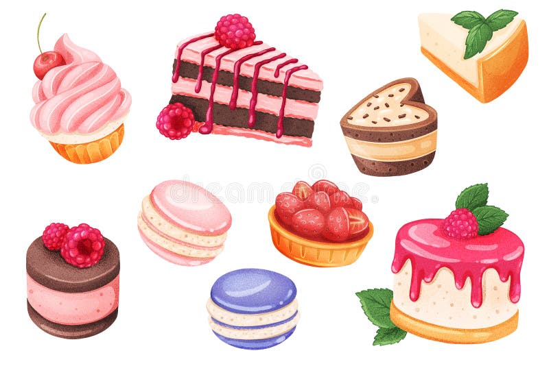 Cakes Stickers Set. Bundle of Objects Confectionery Stock Illustration ...