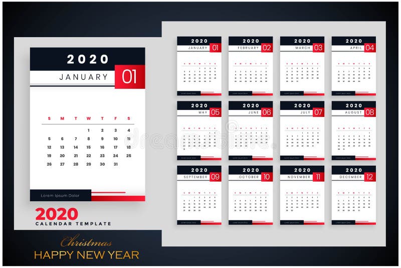 Modern 2020 Geometric New Year Calendar Layout Design Stock Vector ...