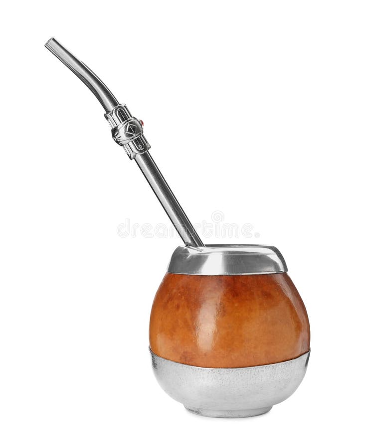 Calabash and Bombilla with Mate Tea on White Background Stock Image ...