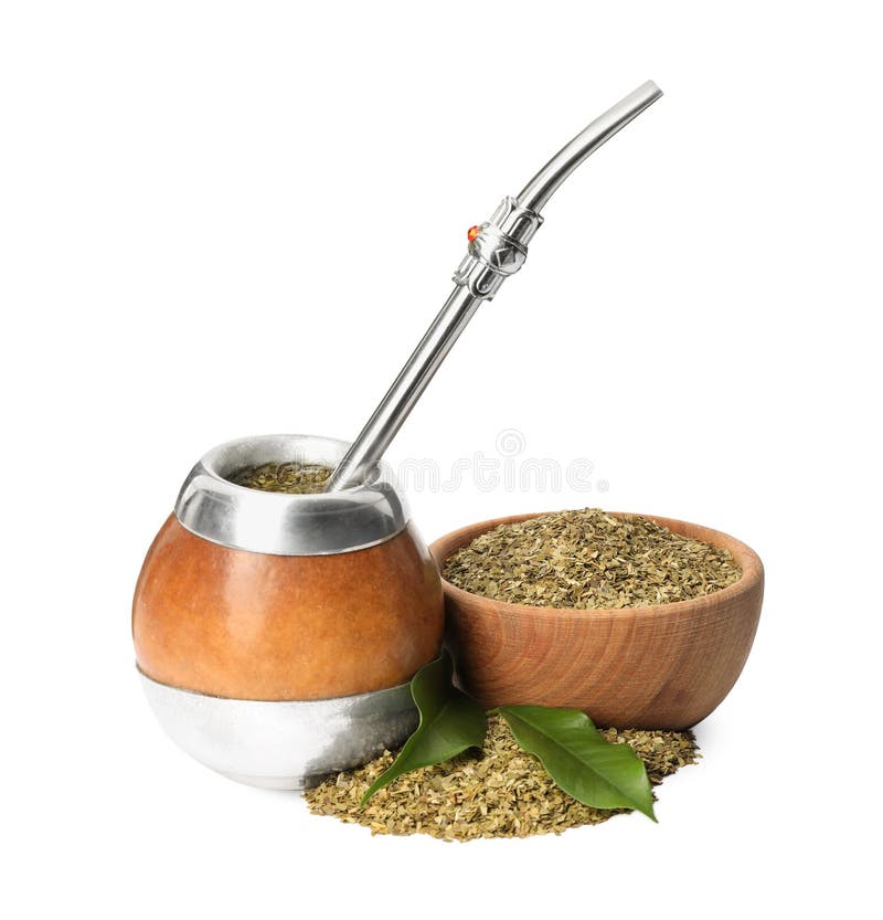 Calabash with Mate Tea and Bombilla on White Background Stock Photo ...