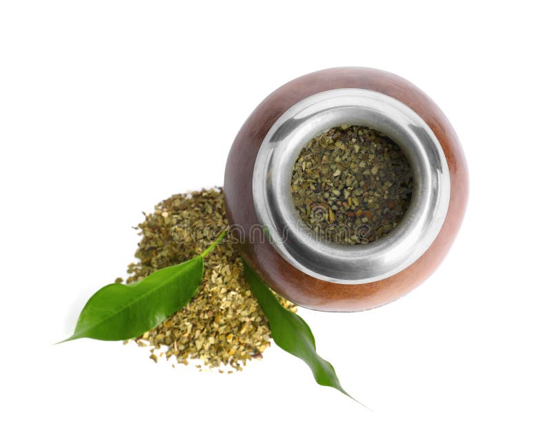 Calabash with Mate Tea on White Background, Top View Stock Image ...
